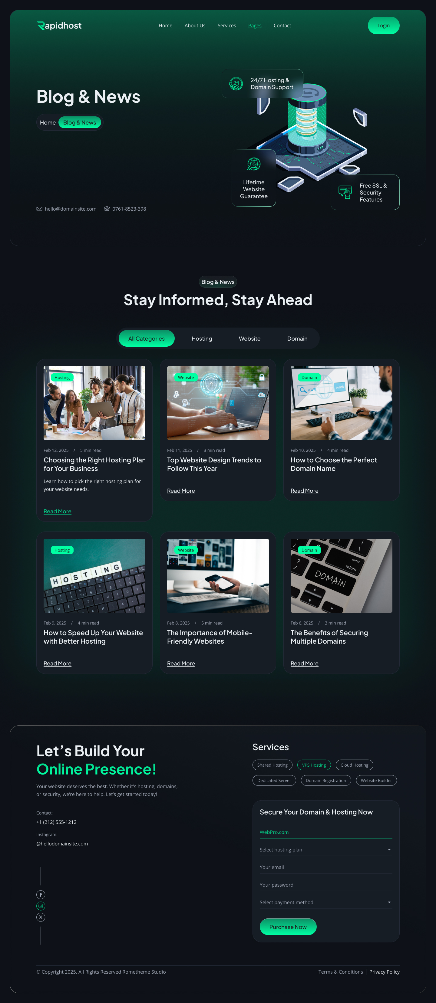 Rapidhost - Web Hosting & Domain Services Figma Template by Rometheme